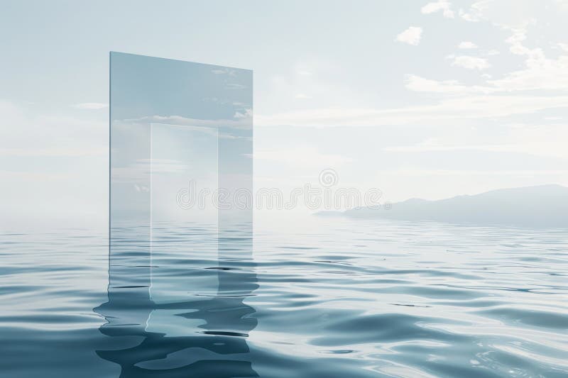 Surreal Transparent Rectangle in the Calm Ocean Under a Blue Sky Stock ...