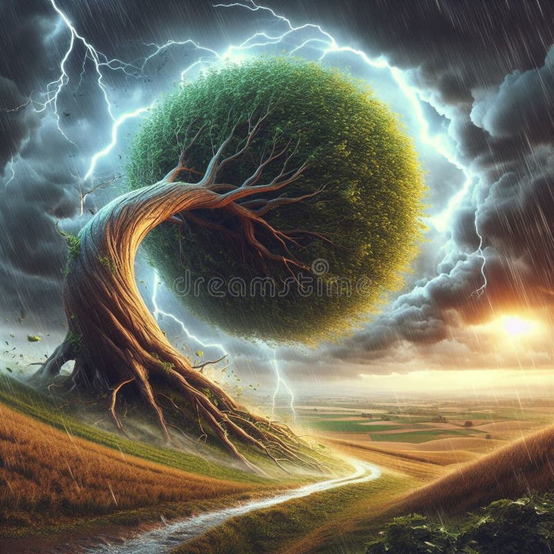 A Surreal Tree in the Fight Against the Elements. a Tree on a Hill is ...
