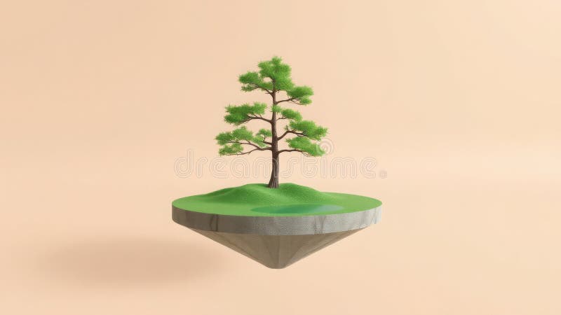 Surreal Tree Growing on Round Stone Platform Stock Illustration - Illustration of circle, peace ...