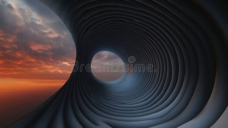 A Surreal Tunnel with Smooth, Undulating Walls Leading To a Sunset View ...