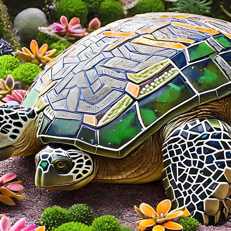 A Surreal Turtle with a Shell Adorned with Intricate Mosaic Patterns ...