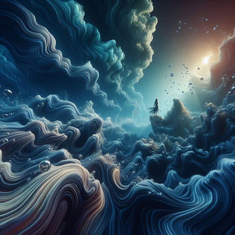 Surreal Underwater Scene with Abstract and Fluid Wave Formatin Stock ...