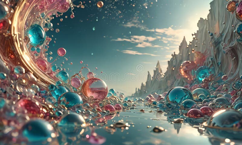 Surreal Underwater Scene Features River Multicolored Bubbles, Floating ...