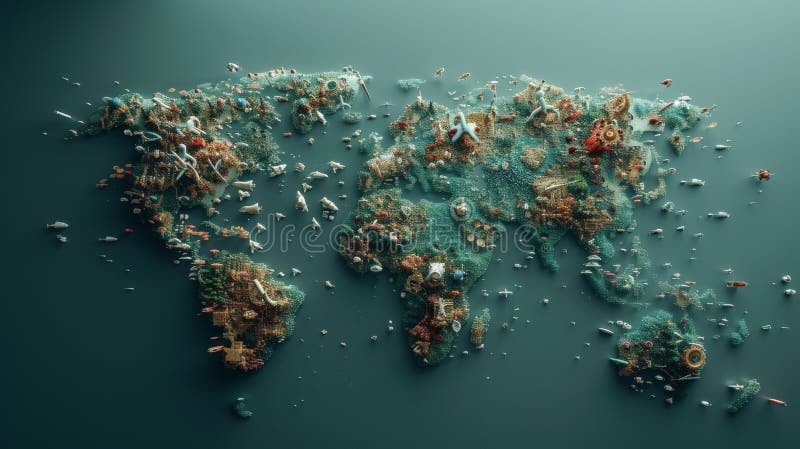 Surreal Underwater World Map with Marine Elements and Corals Stock ...