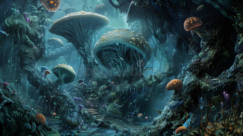 Surreal Underworld with Strange Creatures Stock Illustration ...