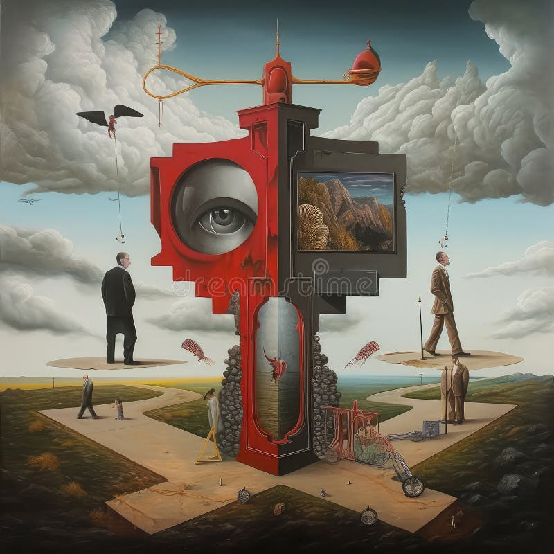 Surreal Unusual Composition with Red Abstract Cubic Construction ...