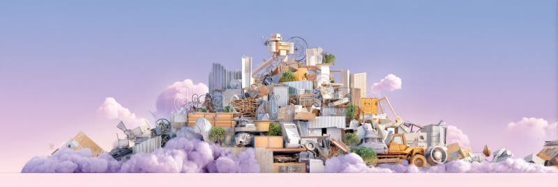 Surreal Urban Landscape with Geometric Structures and Cloud Scenery ...