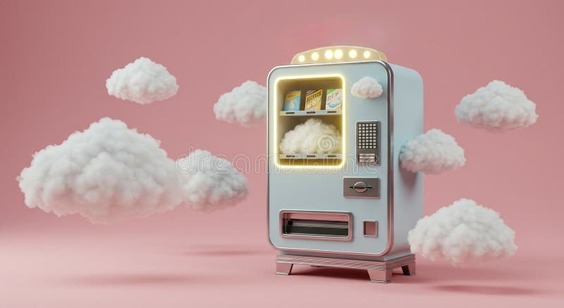 Surreal Vending Machine Floating among Fluffy Clouds Stock Illustration ...