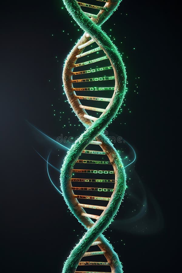 A Surreal Vertical Dna Helix Showing Organic, Digital, and Quantum ...
