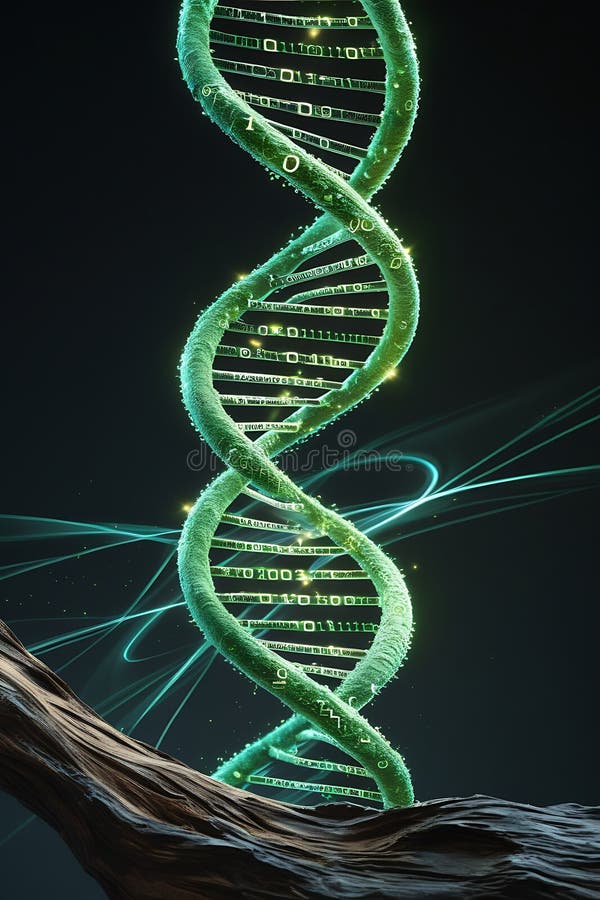 A Surreal Vertical Dna Helix Showing Organic, Digital, and Quantum ...