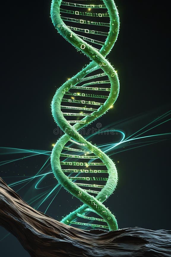 A Surreal Vertical Dna Helix Showing Organic, Digital, and Quantum ...