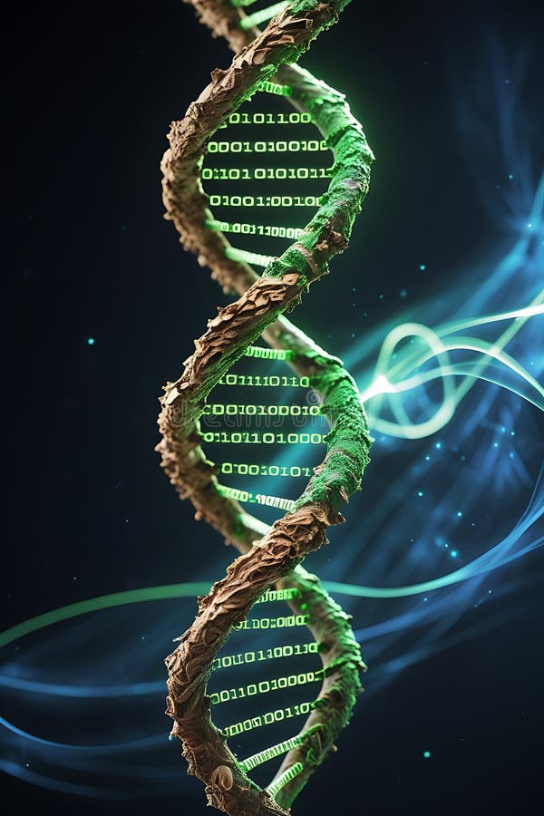 A Surreal Vertical Dna Helix Showing Organic, Digital, and Quantum ...