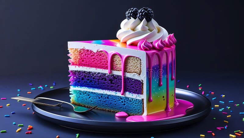 Surreal Vibrant Cake Slice with Multicolor Gradient Layers Stock ...