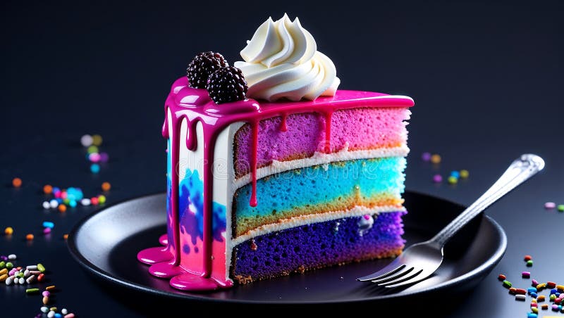 Surreal Vibrant Cake Slice with Multicolor Gradient Layers Stock ...