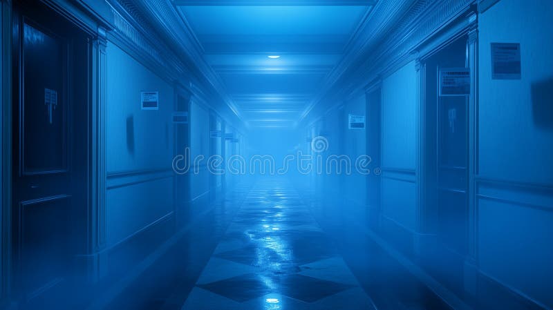 Surreal View of a Hospital Corridor with a Misty Atmosphere and ...