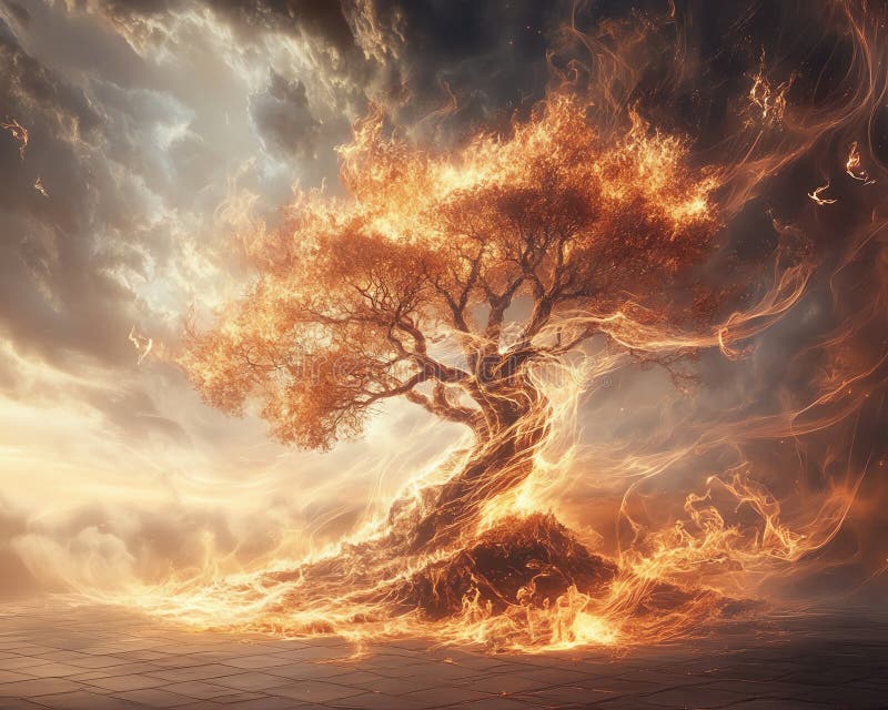 A Surreal Vision of a Burning Bush, Flames Taking the Shape of ...