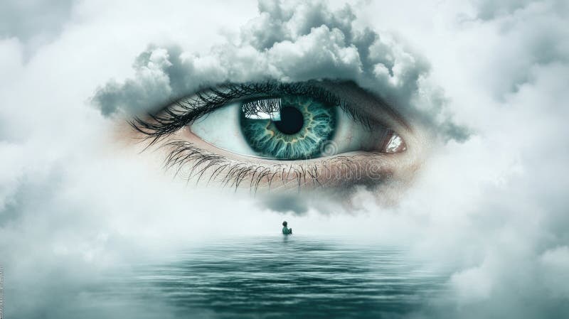 Surreal Vision: an Eye in the Clouds Overlooking a Misty Ocean ...