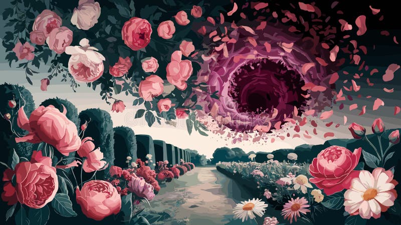 Surreal Vision of Floral Backdrop Transforming into Swirling Petals and ...