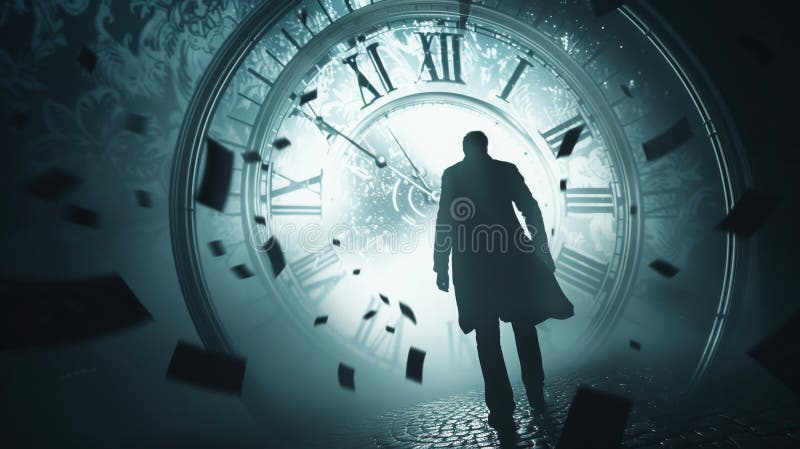 Surreal Vision of Human Silhouette Walking through Time Shift Corridor ...