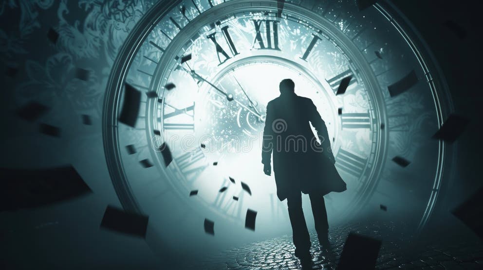 Surreal Vision of Human Silhouette Walking through Time Shift Corridor ...