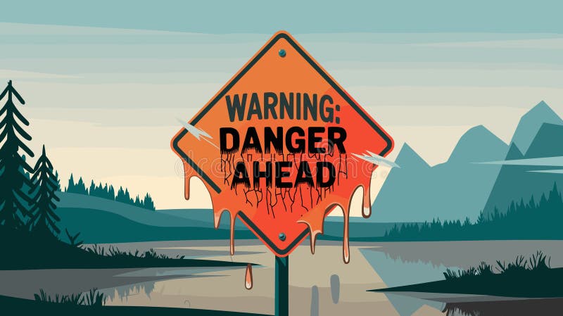 Surreal Vision of Melting Warning Sign with Distorted Message. Stock ...