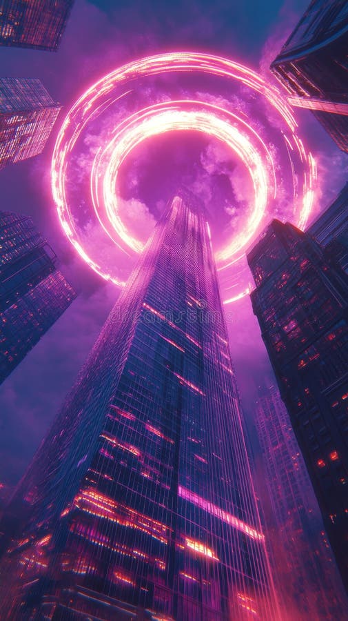 Surreal Vision of a Synthwave Skyscraper Stock Illustration ...