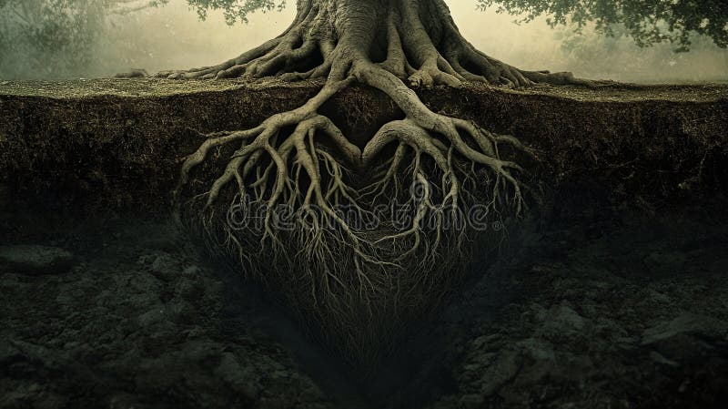 Surreal Visual: Tree Roots Shaping a Beating Heart Underground . Stock ...