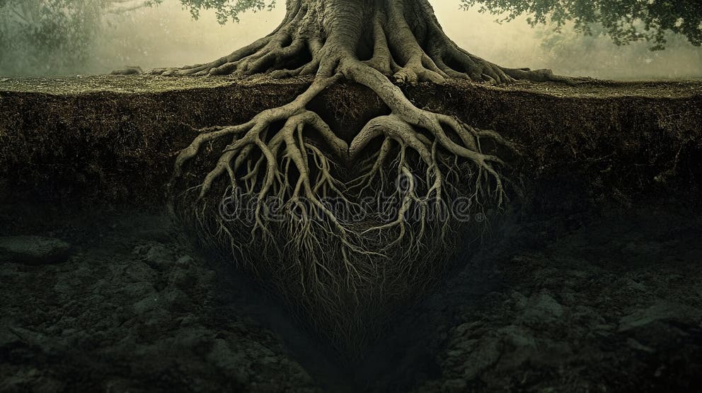 Surreal Visual: Tree Roots Shaping a Beating Heart Underground . Stock ...
