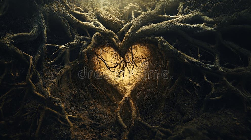 Surreal Visual: Tree Roots Shaping a Beating Heart Underground . Stock ...