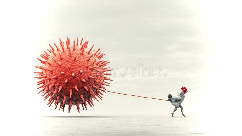 Surreal Visualization of a Chicken Pulling a Giant Virus-like Sphere in ...