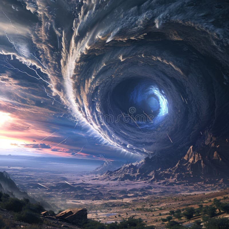Surreal Vortex Over a Mountainous Landscape Stock Illustration ...