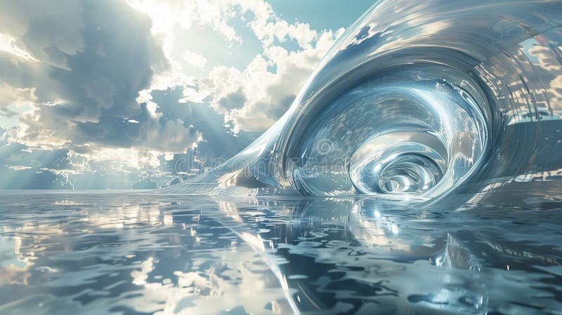 Surreal Wave Formations Reflecting a Bright Sky Stock Illustration ...