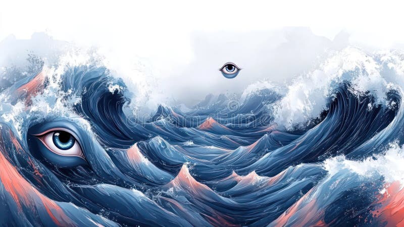 Surreal Waves with Eyes, Blending Nature and Imagination Stock ...
