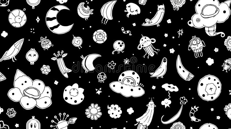 Surreal Whimsical Black and White Space Pattern. Generative AI Stock ...