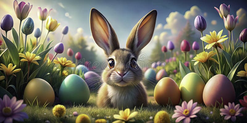 A Surreal and Whimsical Easter Bunny with Long Ears Floating in Pastel ...
