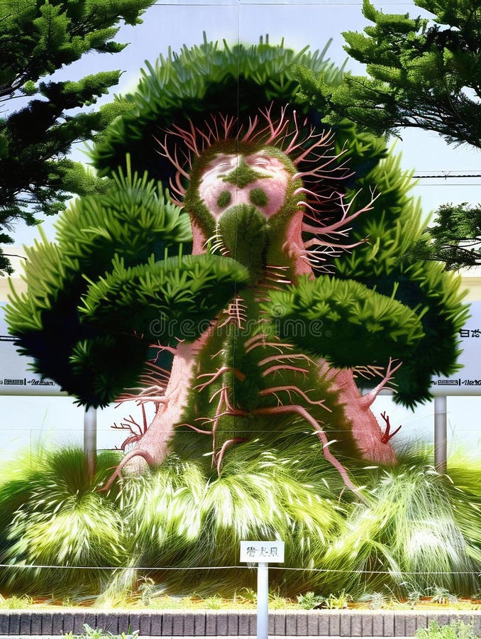 A Whimsical Topiary Creature, Crafted from Green Foliage, Wears a Pink ...