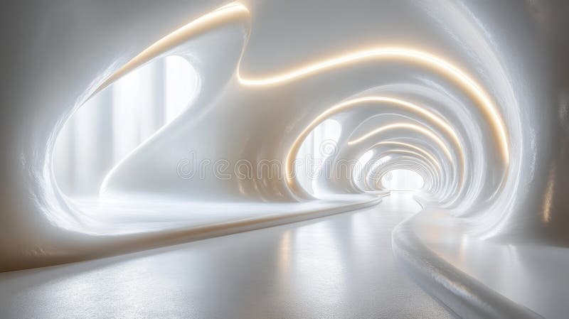 Surreal White Interior with Spiraling Light Effects and Geometric ...