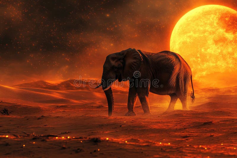 A Surreal Wildlife Scene with an Elephant Stock Illustration ...