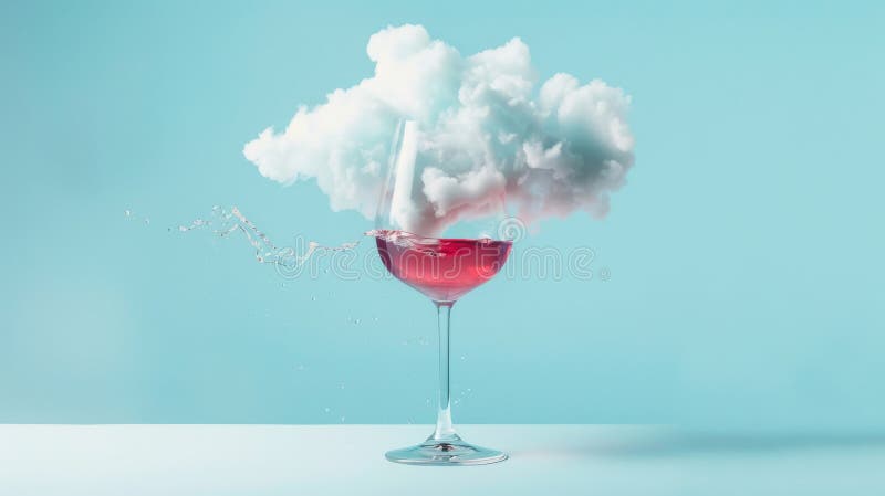 Surreal Wine Glass with a Cloud and Splash of Pink Wine on Blue ...