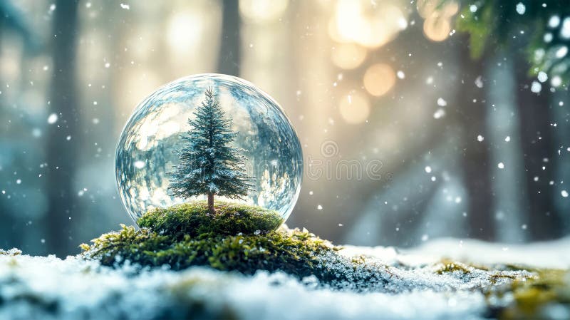 Surreal Winter Landscape Featuring a Pine Tree Inside a Glass Ball ...