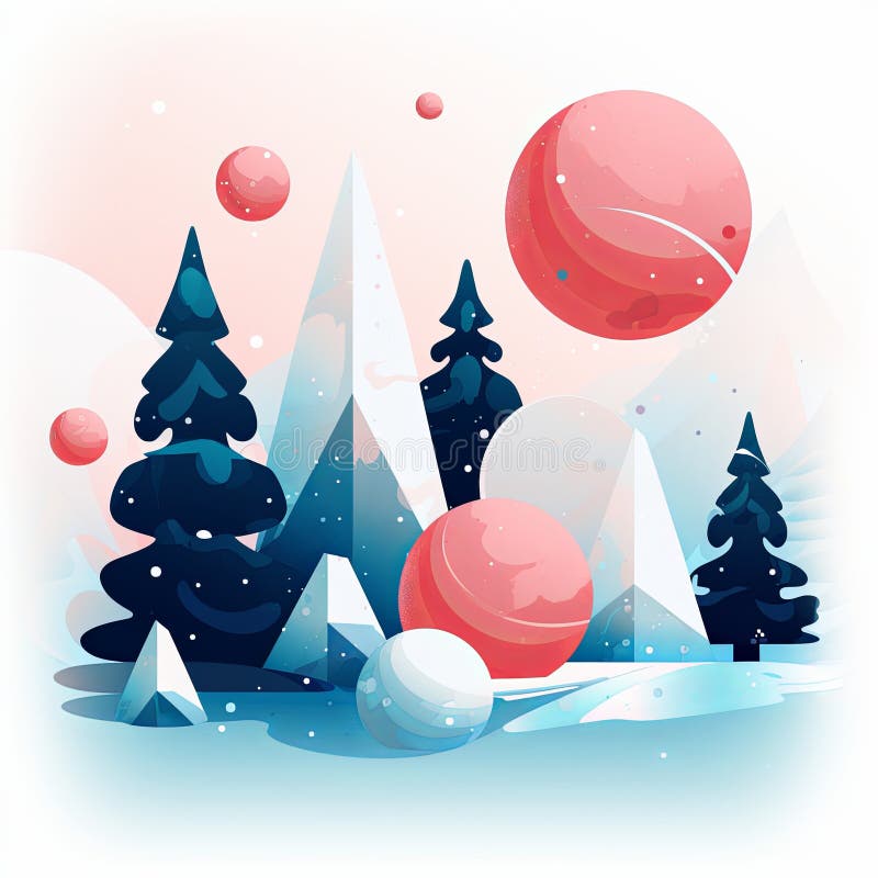 Surreal Winter Landscape with Geometric Shapes Stock Illustration ...