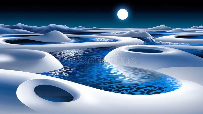 Surreal Winter Landscape Under a Glowing Moon Stock Image - Image of ...