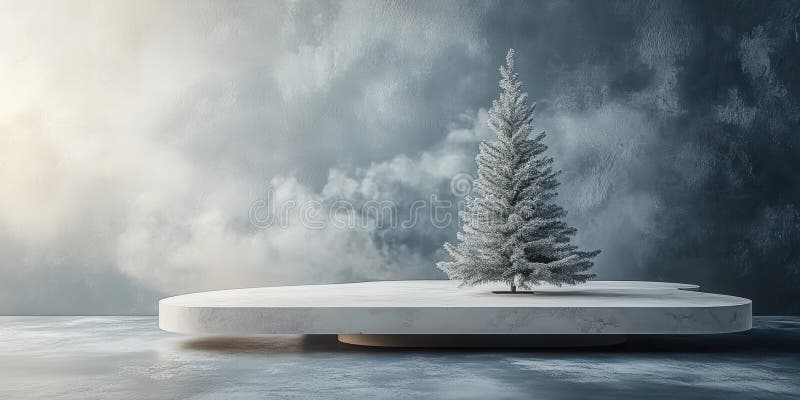 A Solitary, Snow-covered Tree Stands on a Floating Platform Amid a ...