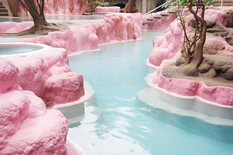 Surreal Winter Wonderland with Pink Frozen Pools Stock Illustration ...