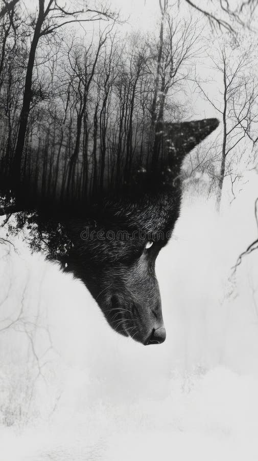 Surreal Wolf Reflection in Forest Landscape Stock Image - Image of ...