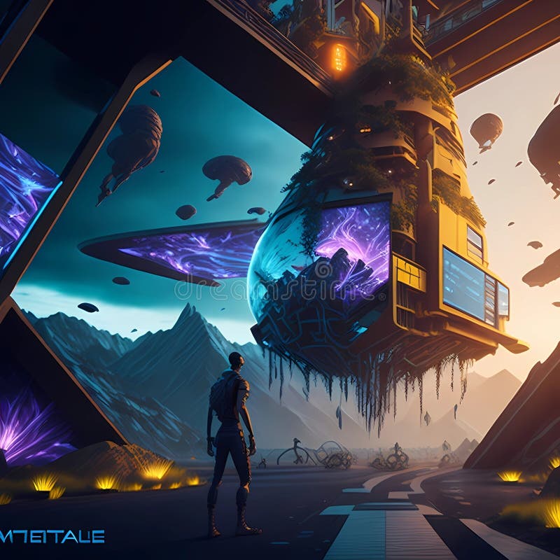 Surreal Worlds Landscape - Metaverse Concept Stock Illustration ...