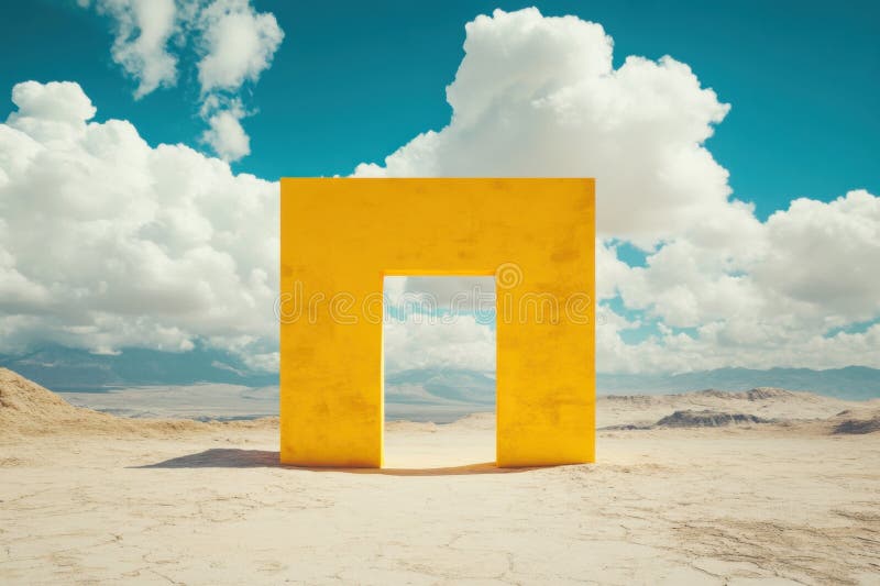 Surreal Yellow Arch in Desert Landscape Stock Photo - Image of ...