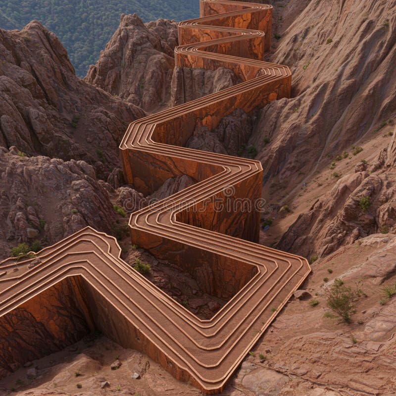 A Surreal Zigzagging Pathway Seamlessly Blends into a Rugged ...