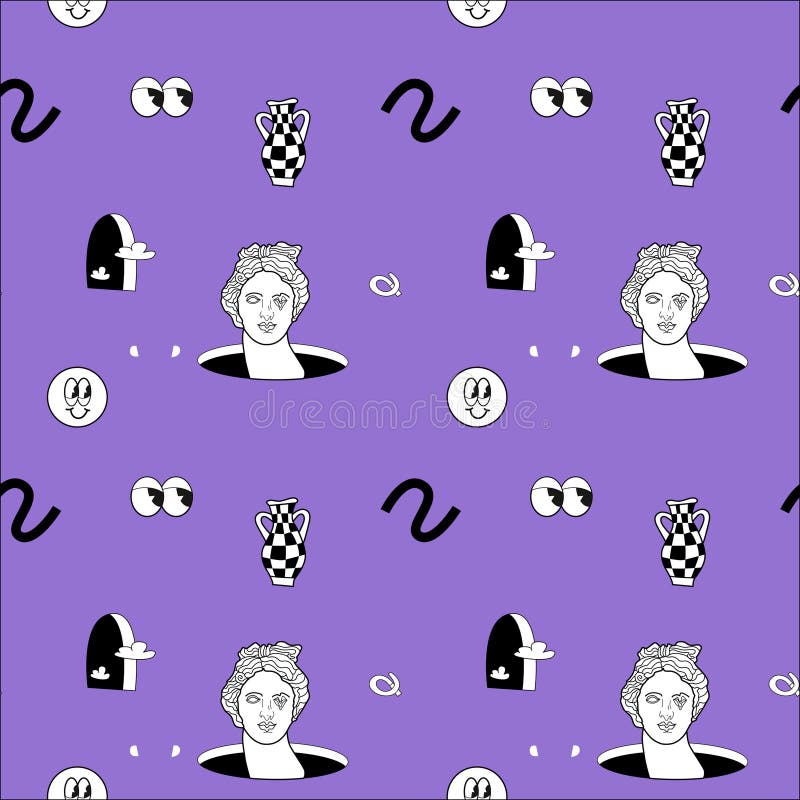 Surrealism Elements Pattern with Abstract Greek Ancient Sculptures ...