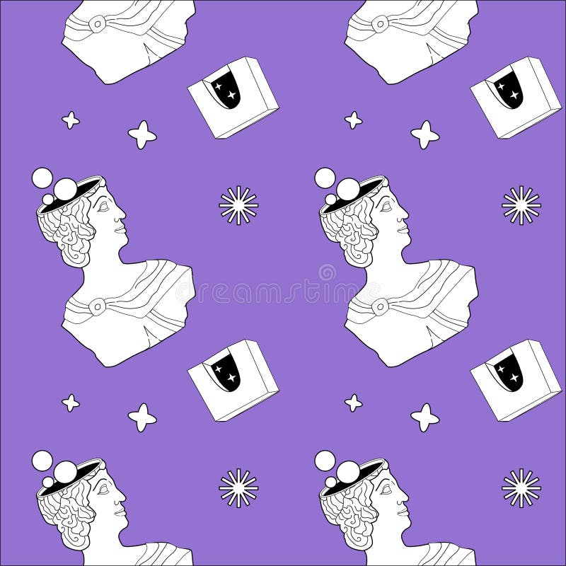 Surrealism Elements Pattern with Abstract Greek Ancient Sculptures ...